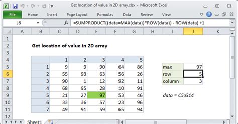 Get Location Of Value In 2d Array Excel Formula Exceljet