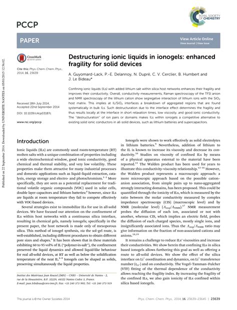 Pdf Destructuring Ionic Liquids In Ionogels Enhanced Fragility For