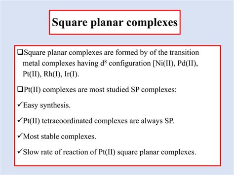 Part 1 Substitution Reactions In Square Planar Complexes Pptx