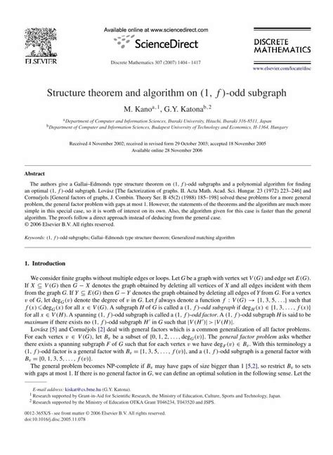 Pdf Structure Theorem And Algorithm On Odd Subgraph Dokumentips