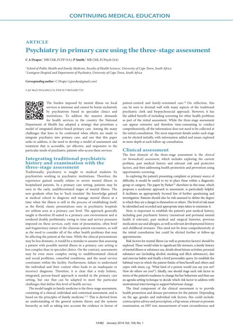 Pdf Psychiatry In Primary Care Using The Three Stage Assessment