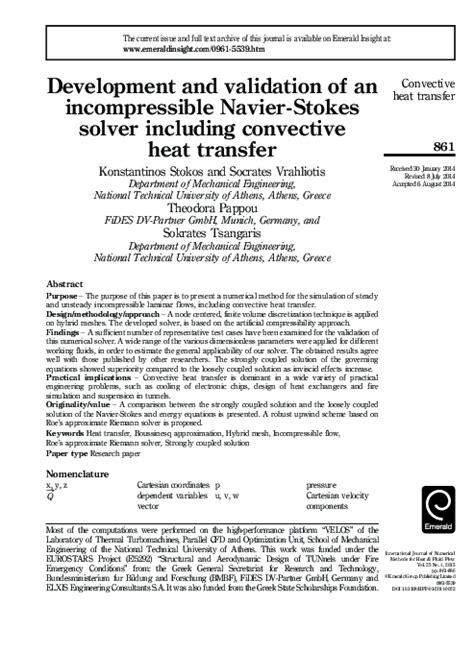 Pdf Development And Validation Of An Incompressible Navier Stokes Solver Including Convective