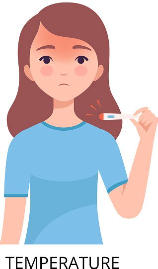 온도 바이러스 감염 인플루엔자 또는 호흡기 질환의 증상으로 고통받는 소녀 독감 및 바이러스 예방 벡터 일러스트레이션에 대한 의료 및 의학 정보 감기와 독감에 대한 스톡 벡터