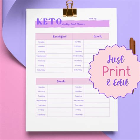 Easy Keto Printable Meal Planner Shopping List Daily Planner Weekly