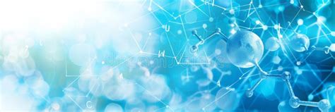 Molecular Structure On A Blue Bokeh Background With Chemical Formulas Suitable For Scientific