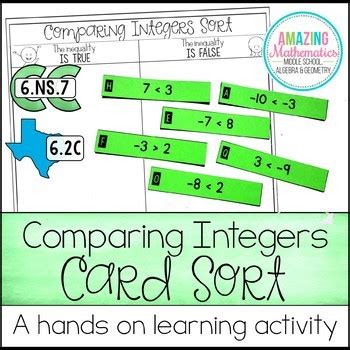 Comparing Integers Activity Positive Negative By Amazing Mathematics