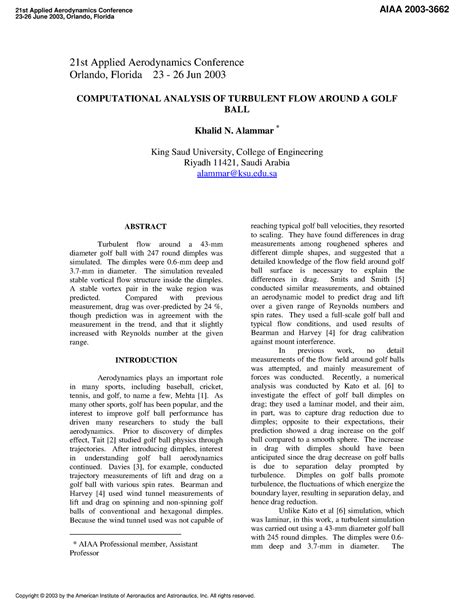 Aiaa Golf Ball Base Reference 21st Applied Aerodynamics Conference