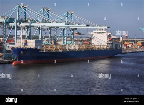 View Cargo Ship Terminal Unloading Crane Of Cargo Ship Terminal Aerial View Industrial Port