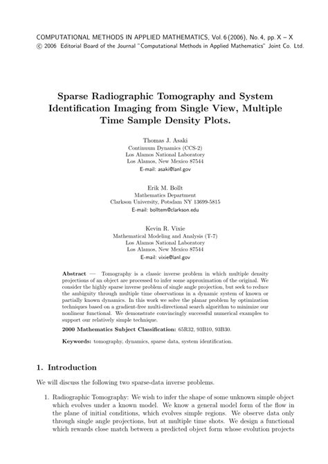 pdf sparse radiographic tomography and system identification imaging