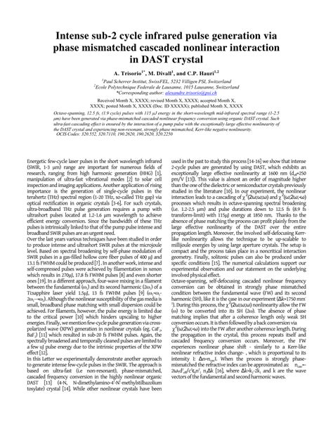 Pdf Intense Sub 2 Cycle Infrared Pulse Generation Via Phase Mismatched Cascaded Nonlinear