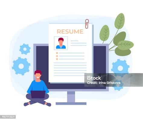온라인 이력서 구직 개념 벡터 디자인 그래픽 플랫 만화 일러스트 이력서에 대한 스톡 벡터 아트 및 기타 이미지 이력서 인터넷 일러스트레이션 Istock