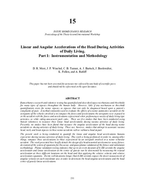 Pdf Linear And Angular Accelerations Of The Head During Activities Of