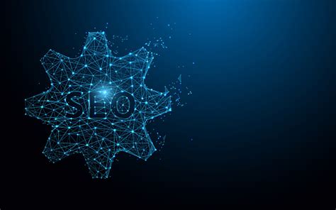 기어 휠 모양 선 삼각형 및 입자 스타일 디자인와 Seo 태그 일러스트 벡터 개선에 대한 스톡 벡터 아트 및 기타 이미지