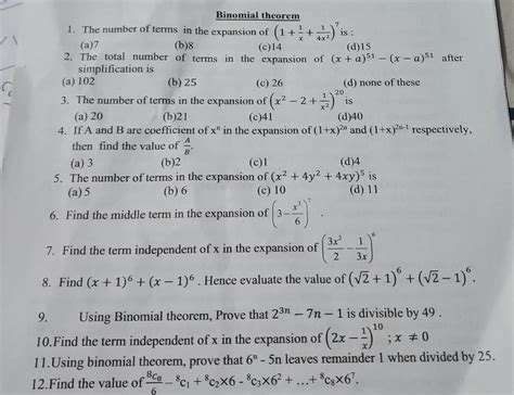 Binomial Theorem 1 The Number Of Terms In The Expansion Of 1 X1 4x21