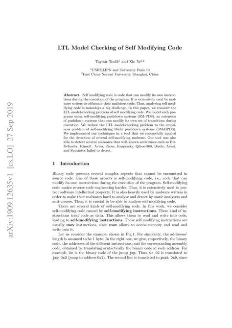 Ltl Model Checking Of Self Modifying Code Deepai