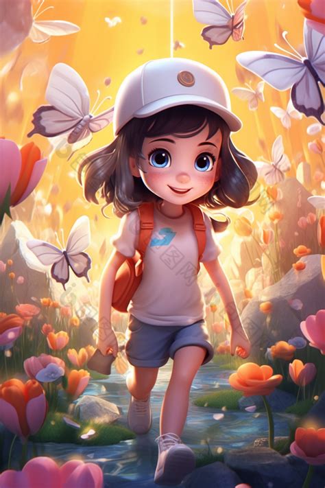 追蝴蝶的小女孩高清图片下载 包图网