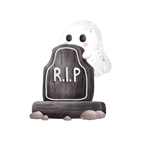 Premium Vector Gravestone Rip With Cute Ghost Halloween Rip