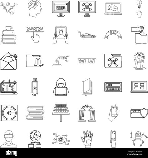 Hacker Icons Set Outline Style Stock Vector Image Art Alamy
