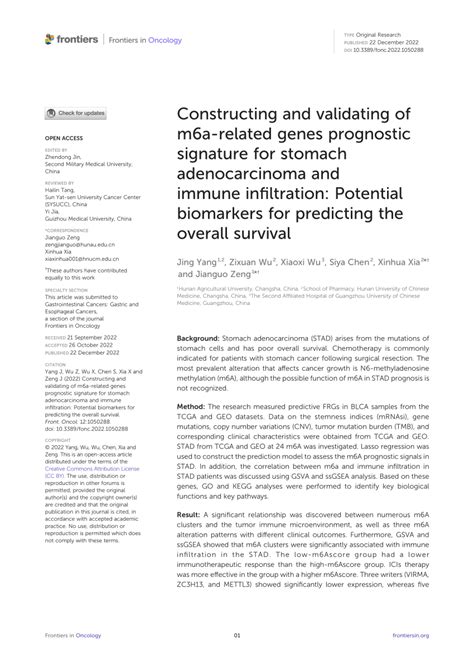 Pdf Constructing And Validating Of M6a Related Genes Prognostic Signature For Stomach