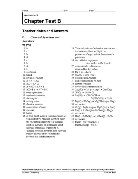 Chapter 8 Test With Answer Key Original Content Copyright © By Holt