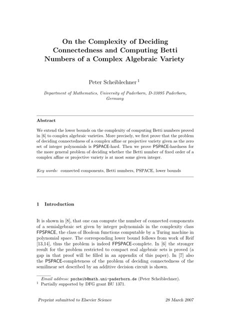 Pdf On The Complexity Of Deciding Connectedness And Computing Betti Numbers Of A Complex