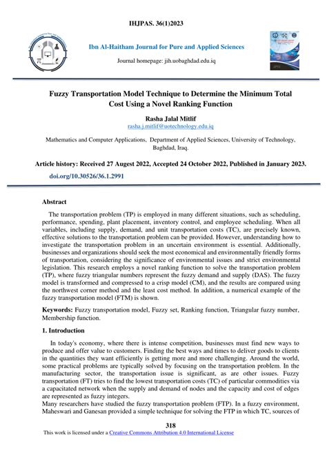 pdf fuzzy transportation model technique to determine the minimum