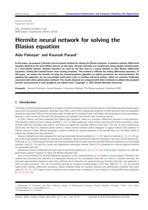 Pdf Hermite Neural Network For Solving The Blasius Equation