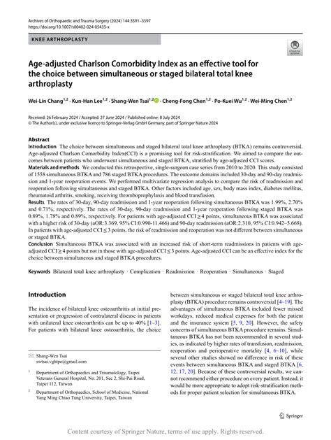 Age Adjusted Charlson Comorbidity Index As An Effective Tool For The Choice Between Simultaneous
