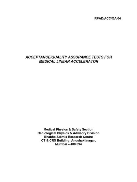 Linac Qa Form Pdf Absorbed Dose Calibration
