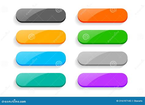 3d style empty rectangular web app button in set stock vector