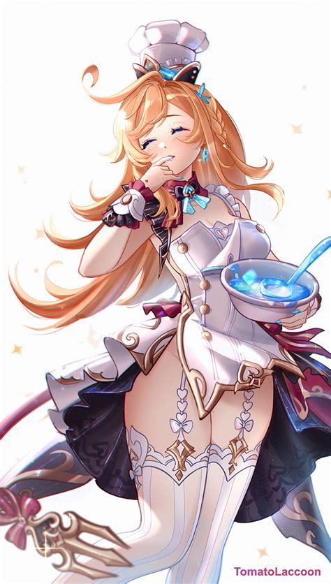 Tomatolaccoon Escoffier Genshin Impact Genshin Impact Highres 1girl Ahoge Apron Bare