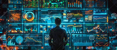A Person Analyzing Data On Multiple Screens Filled With Charts Graphs And Analytics In A High