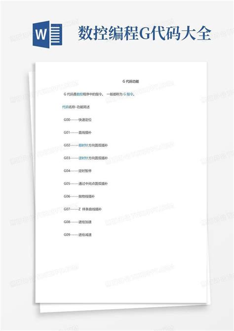 数控编程g代码大全Word模板下载 编号qgmyyrze 熊猫办公