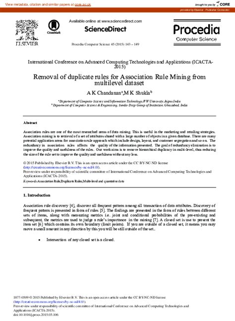 Pdf Removal Of Duplicate Rules For Association Rule Mining From