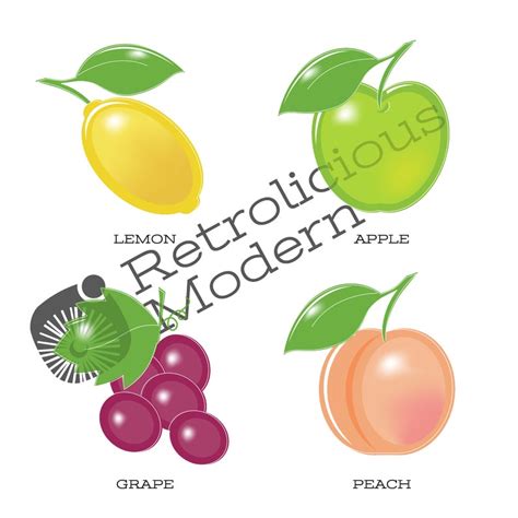 Stylized Fruit Clipart Cute Clipart Icons Of Strawberry Apple Cherries Watermelon Food