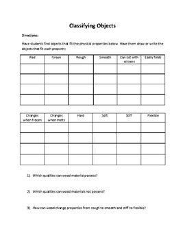 Classifying Objects By Simple Science Investigations TPT