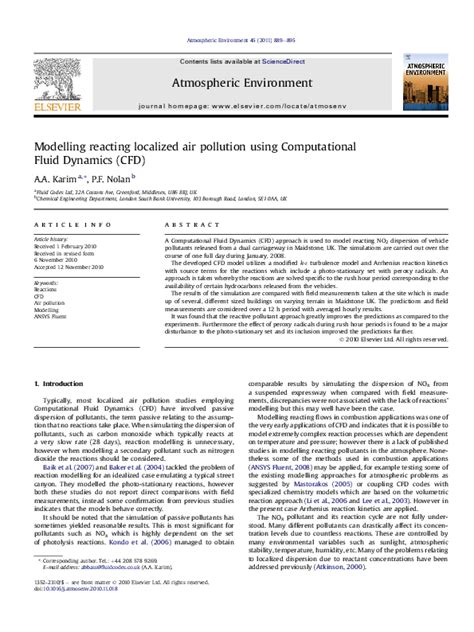 Pdf Modelling Reacting Localized Air Pollution Using Computational Fluid Dynamics Cfd
