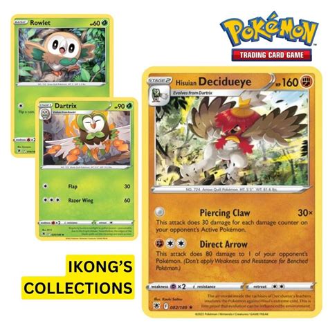 [set Rare Holo] Rowlet Dartrix Hisuian Decidueye Evolution Astral Radiance Original Pokemon