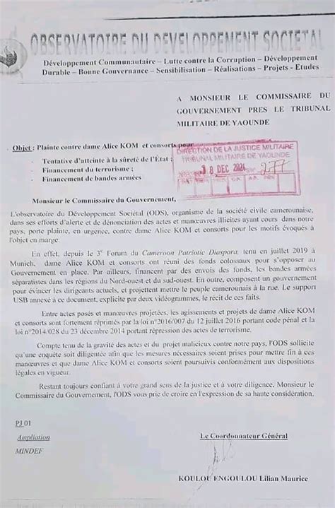 Plainte Contre Me Alice Nkom Pour Tentative Datteinte à La Sûreté De L