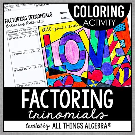 Factoring Trinomials Coloring Activity All Things Algebra®