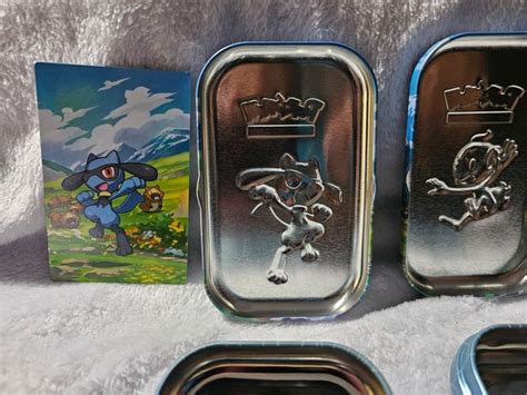 Set Of 2 2022 Pokémon Trading Game Metal Tin Boxes 5x3 Chimchar Riolu