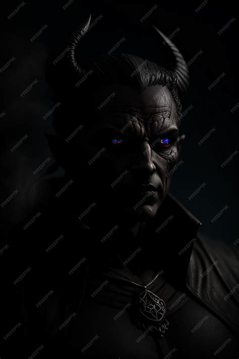 Premium Ai Image A Dark Photo Of A Male Demon With Blue Eyes
