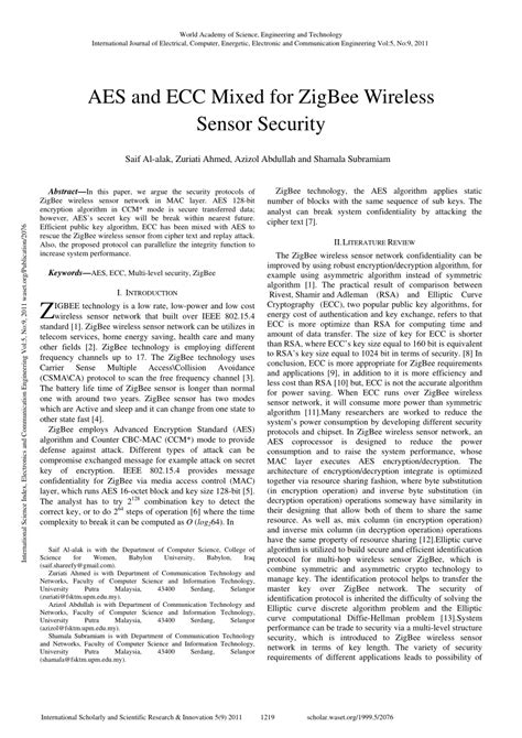 Pdf Aes And Ecc Mixed For Zigbee Wireless Sensor Security