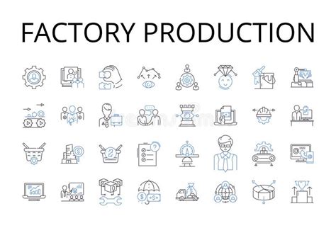 Factory Production Line Icons Collection Industrial Manufacturing