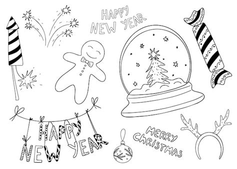 밝은 배경에 빈티지 스타일로 설정된 새해 낙서 프리미엄 벡터