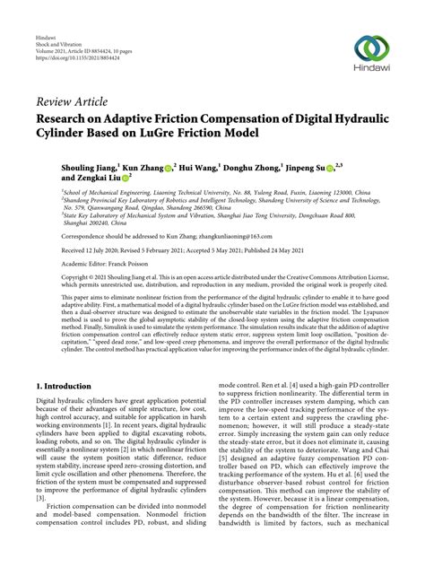 Pdf Research On Adaptive Friction Compensation Of Digital Hydraulic Cylinder Based On Lugre