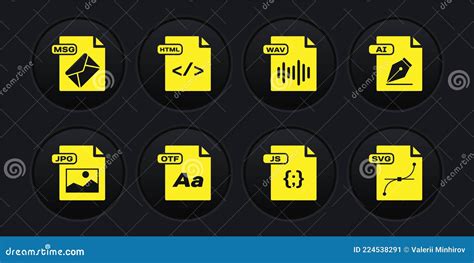 Set  Archivo Documento Ai Otf Js Wav Html Svg Y Msg Icono Vector