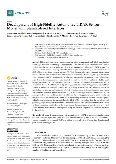 Pdf Development Of High Fidelity Automotive Lidar Sensor Model With Standardized Interfaces