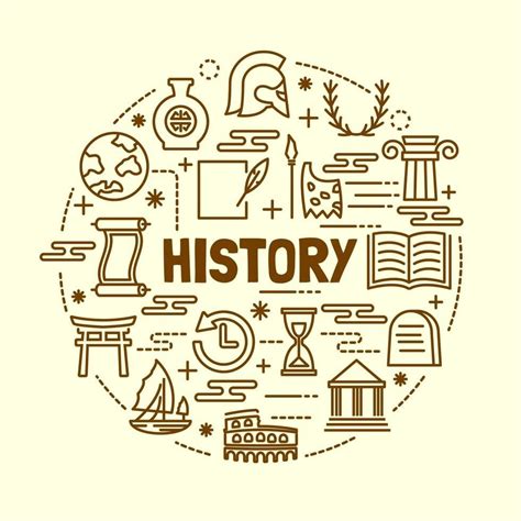 Historia Minimal Tunn Linje Ikoner Set History Drawings History Icon Vector Illustration Design