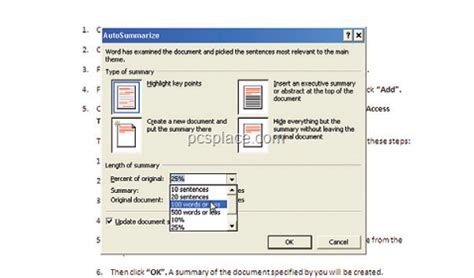 How To Add Summary To Your Word Document With Auto Summarize PCs Place